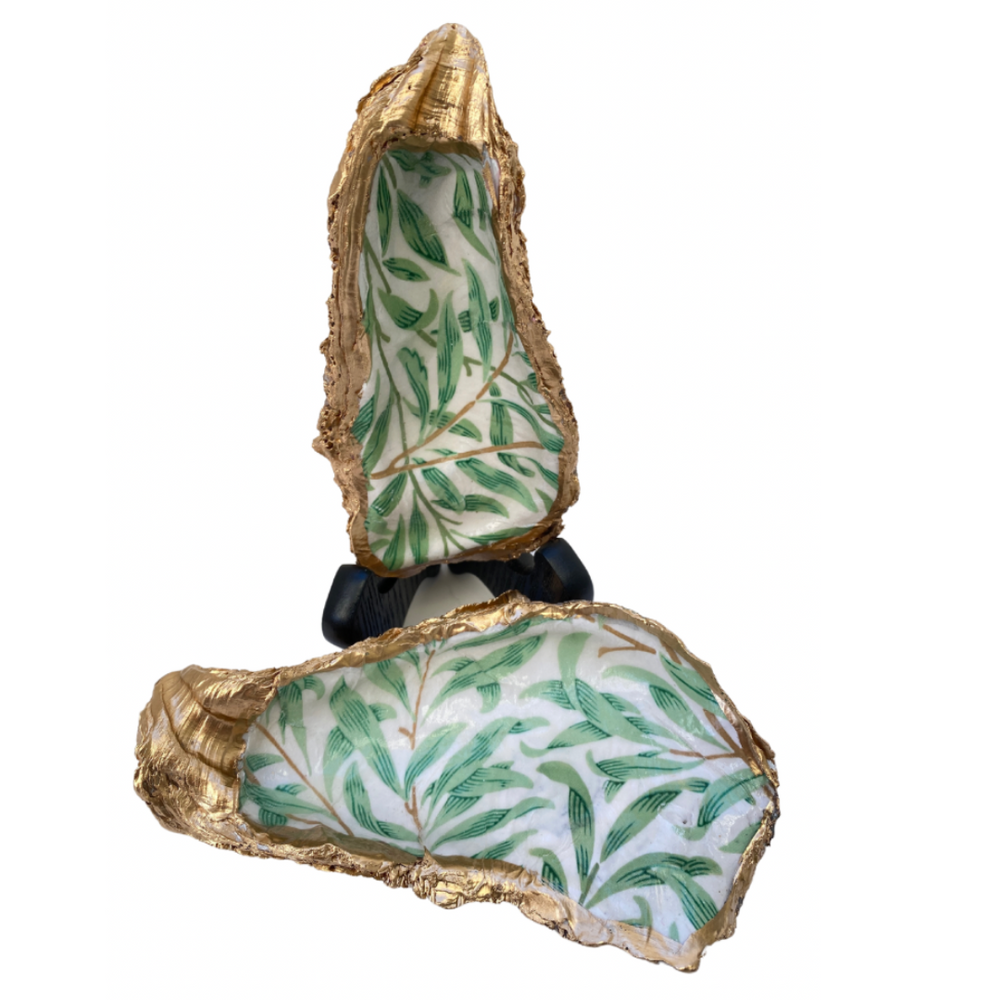 Oyster Shell Art, Vintage William Morris Design Slender Green Leaves ...
