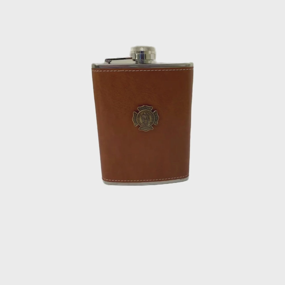 Firefighter Leather Flask