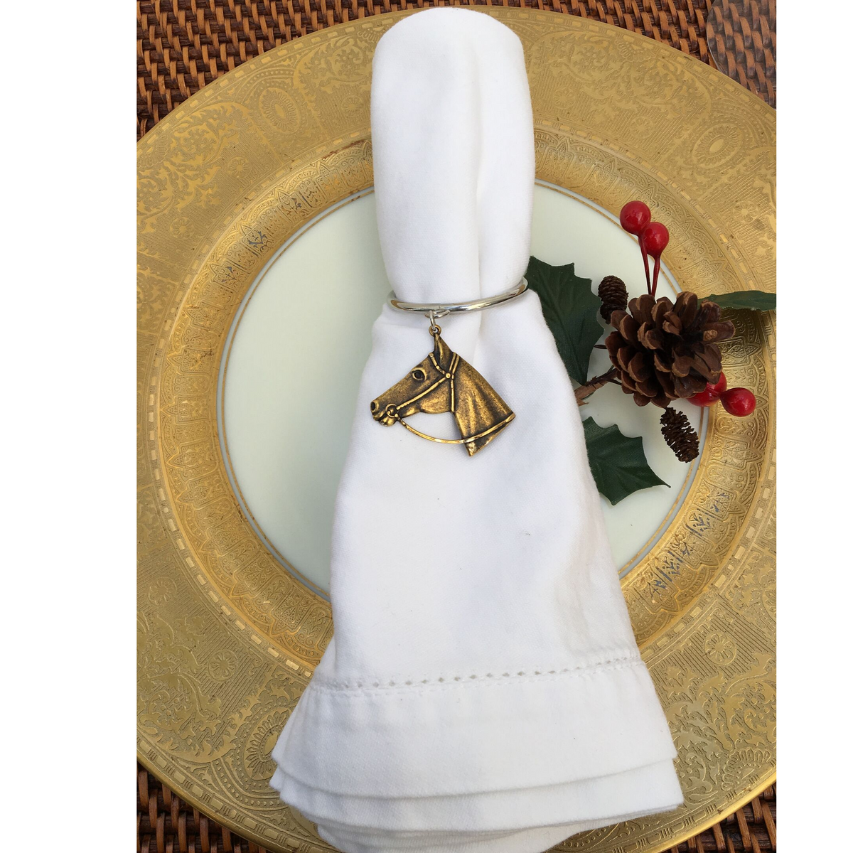 Napkin Ring, Equestrian Antique Gold Horse Head, Gift for Horse Lover