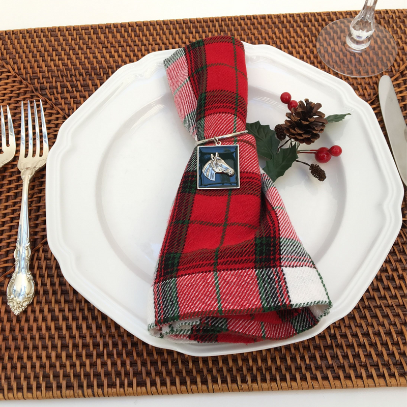 Napkin Ring Silver Horse Head Black Enamel Luxury Table Setting