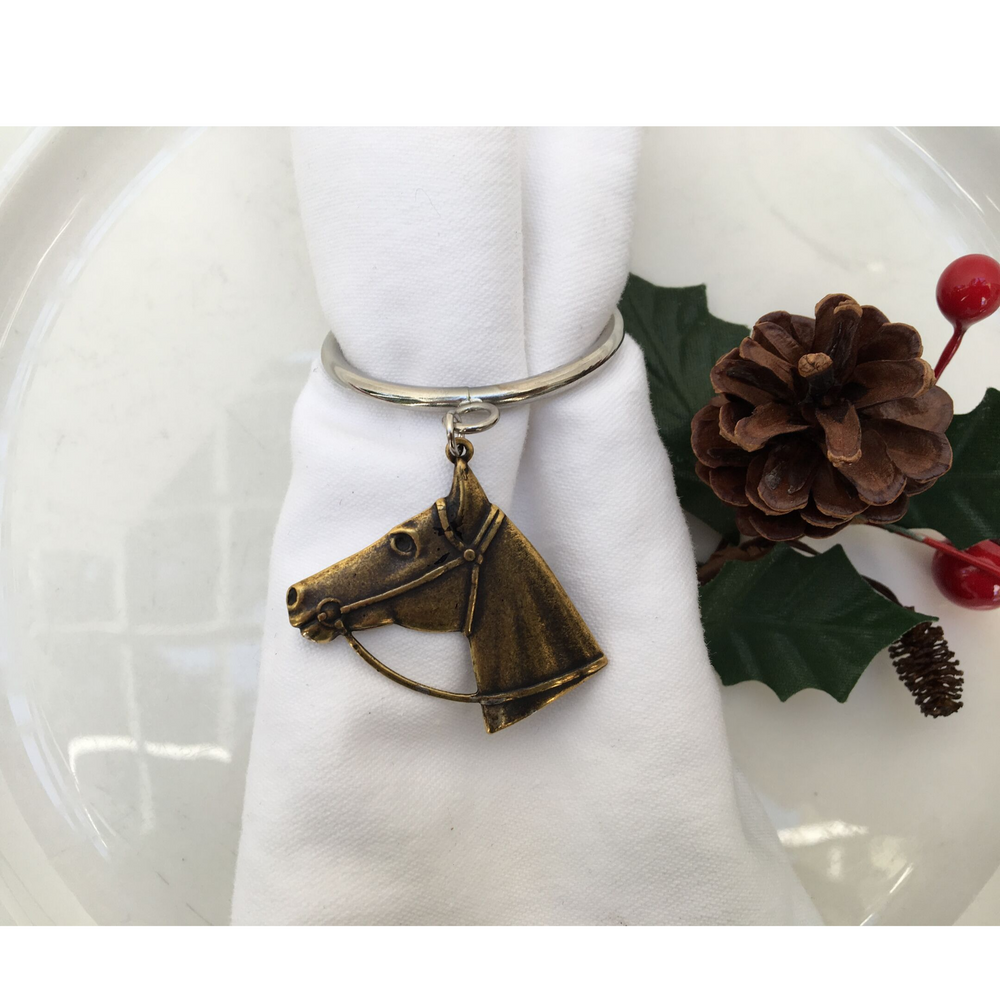 Napkin Ring, Equestrian Antique Gold Horse Head, Gift for Horse Lover