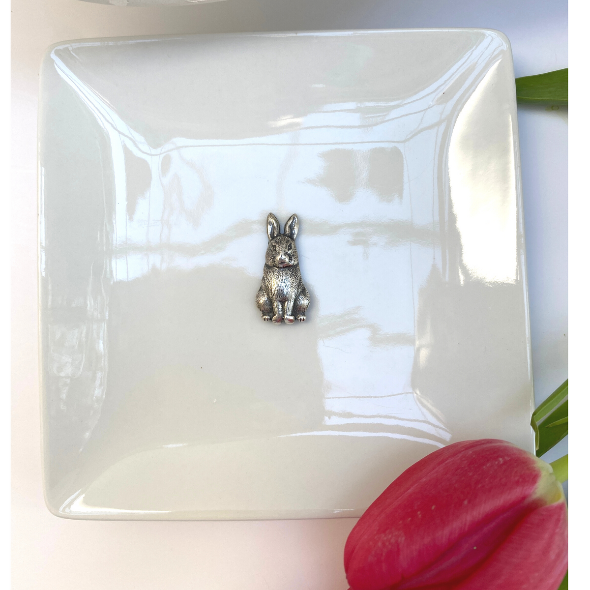 Bunny Gift, Trinket Tray, White Porcelain Dish, Silver Bunny - Classic ...