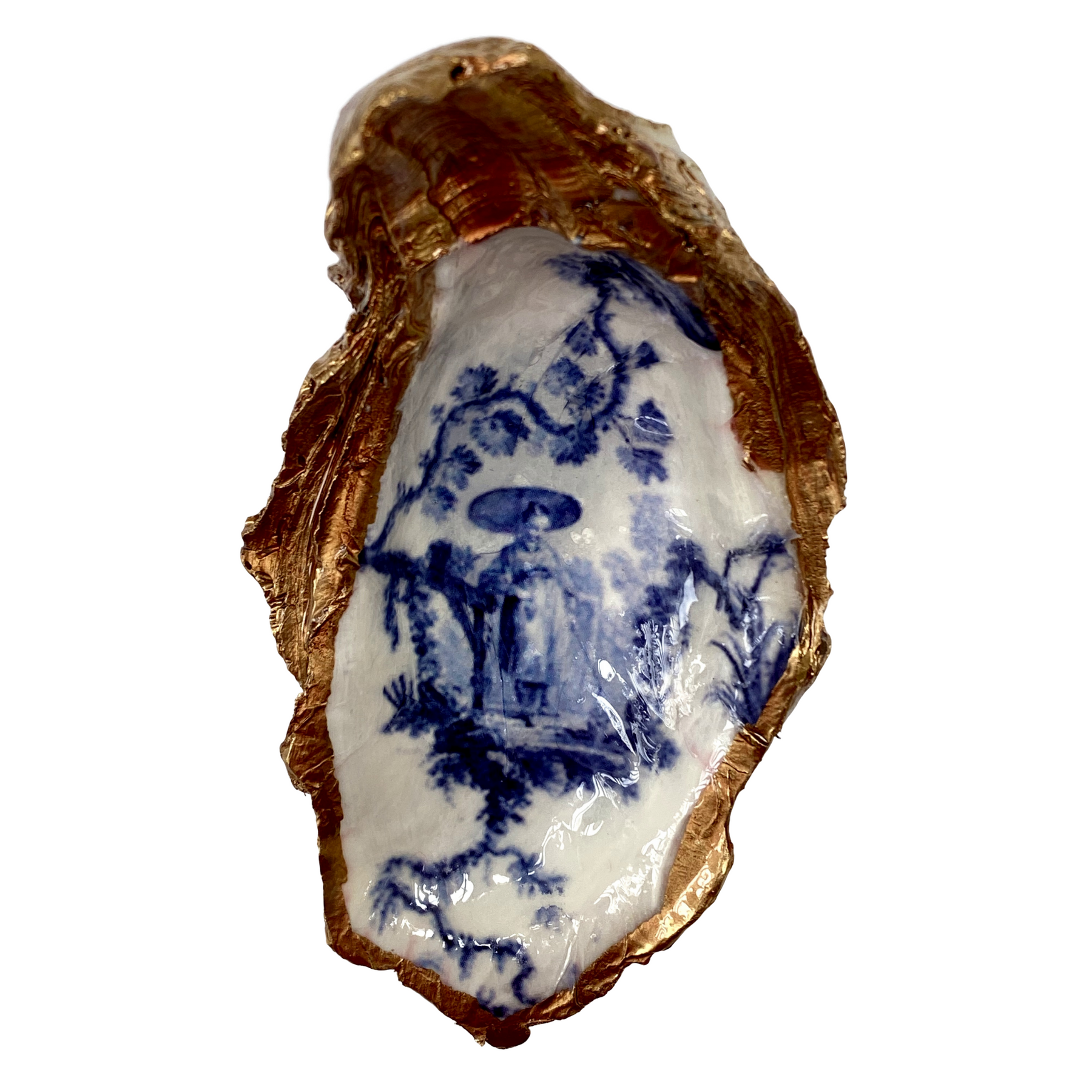 Oyster Shell Art, Chinese Lady, Blue and White - Classic Legacy