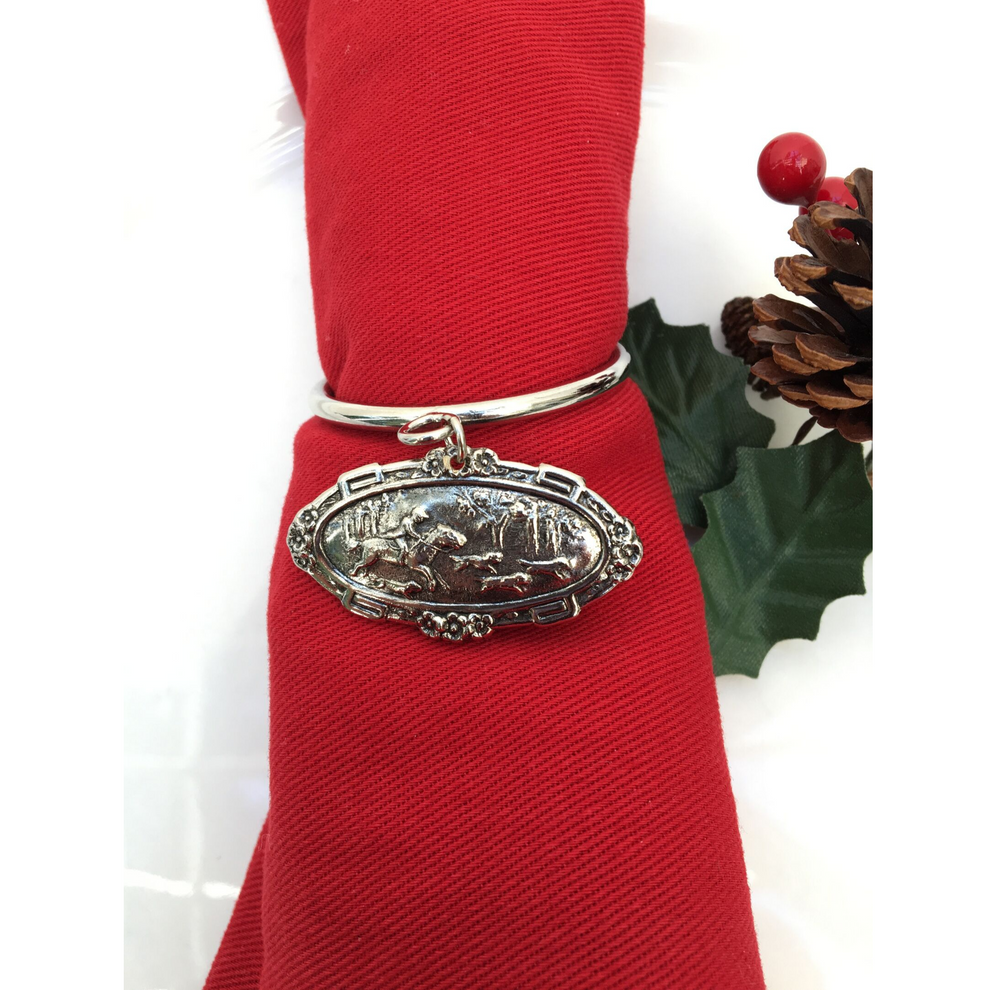 Napkin Rings, Horse Hound Hunt scene medallion, Gift for Horse Lover ...