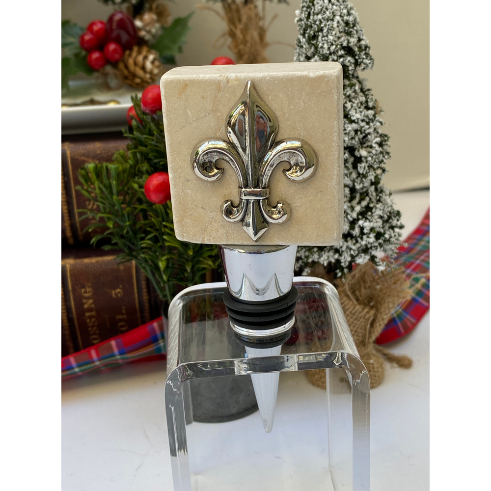Bottle Stopper Marble, Silver Fleur De Lis Medallion, Birthday Gift ...