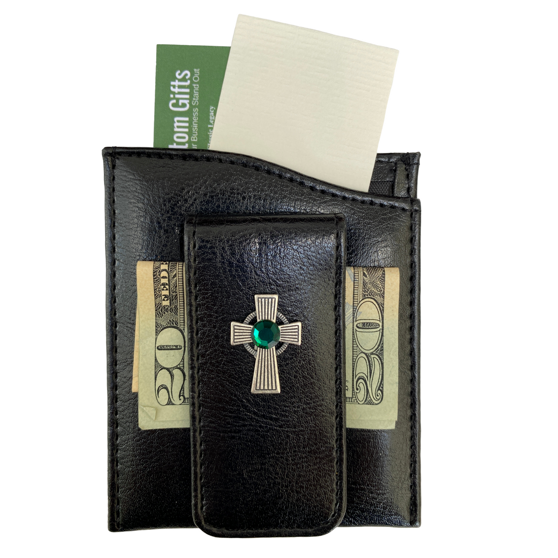 Money Clip, Irish Cross, Black Faux Leather – Classic Legacy