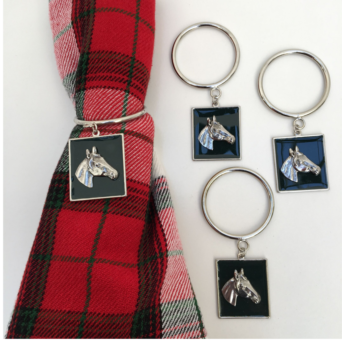 Napkin Ring Silver Horse Head Black Enamel Luxury Table Setting