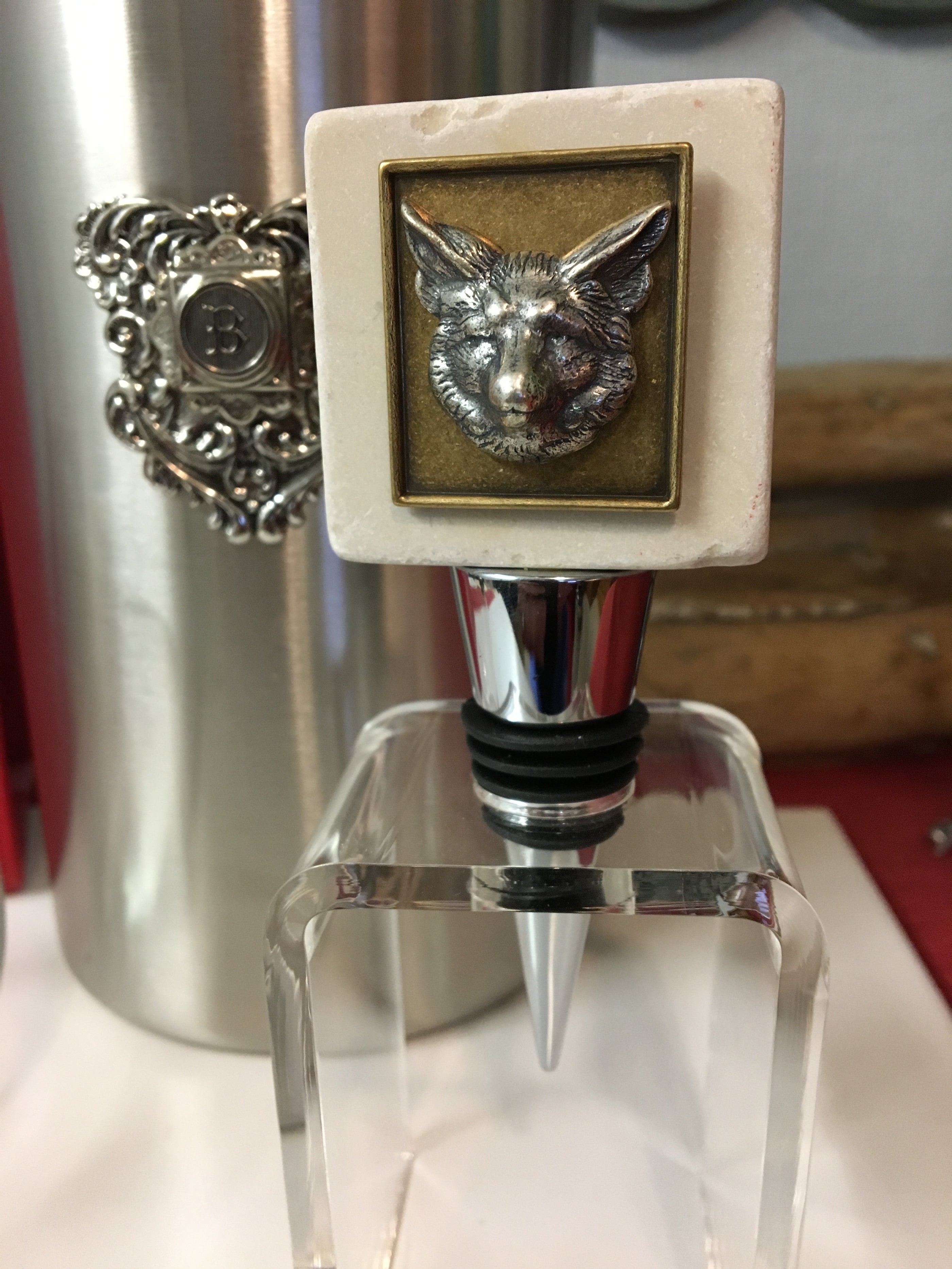 Marble Bottle Stopper, Silver Fox Theme, Wine Lover Gift - Classic Legacy