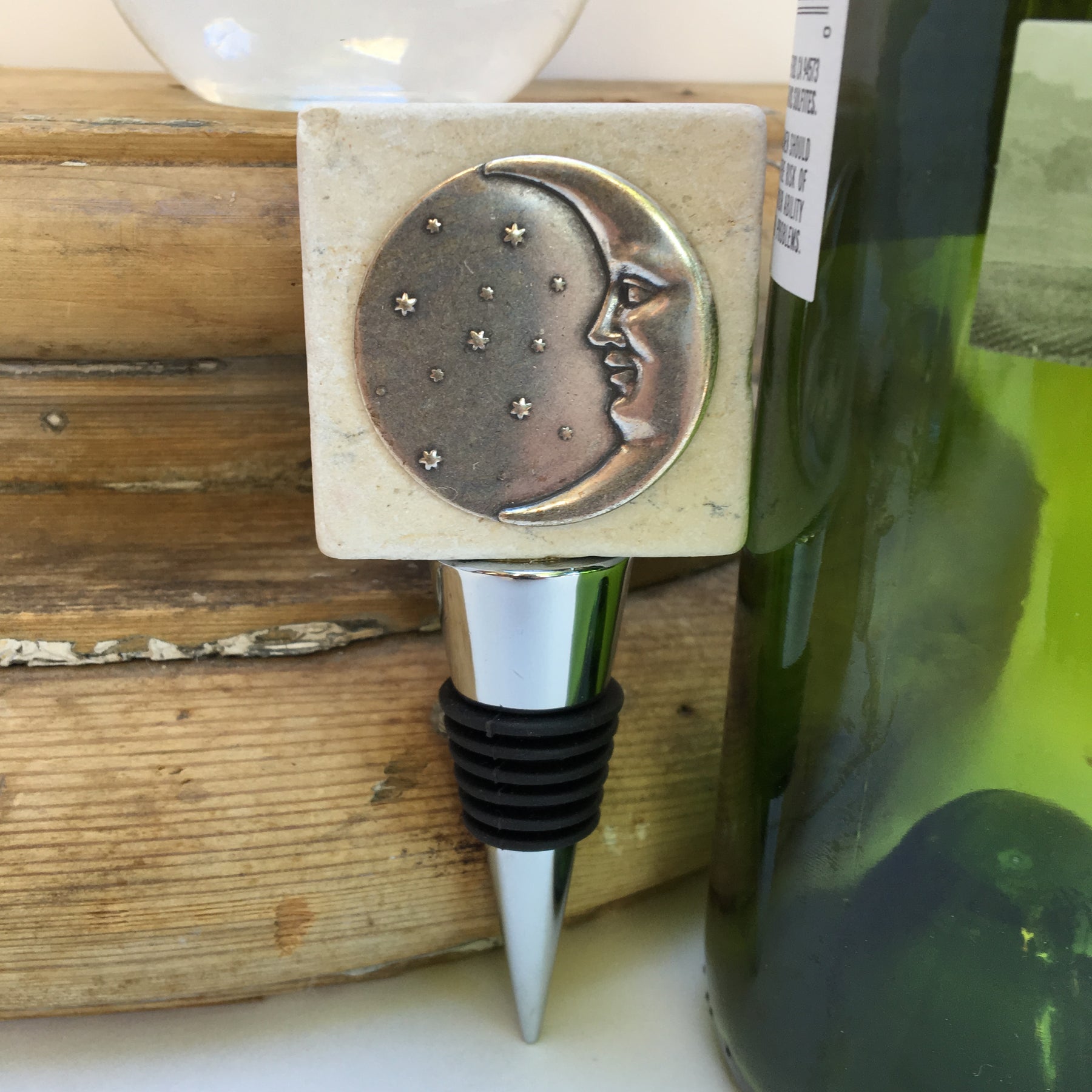 Marble Bottle Stopper, Silver Crescent Moon - Classic Legacy